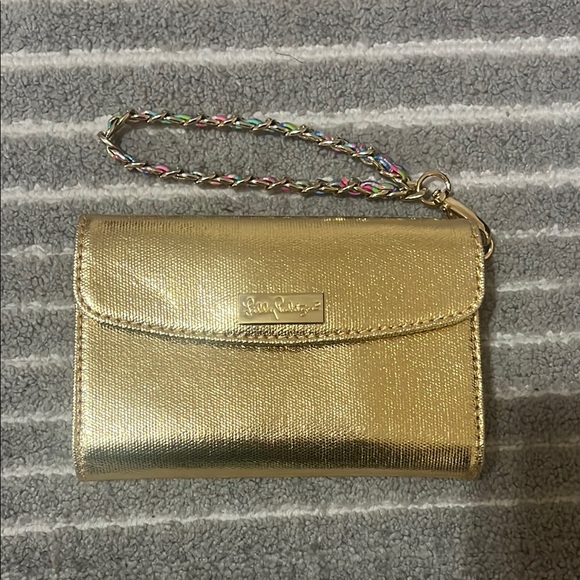Lilly Pulitzer | Bags | Lilly Pulitzer Gold Metallic Clutch With Chain ...